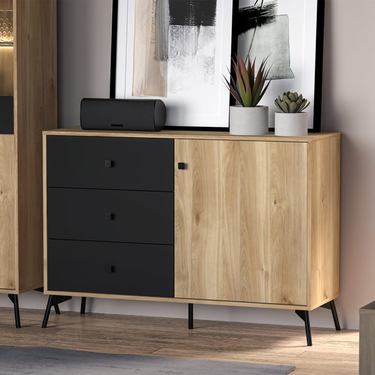 Buffet mit 3 Schubladen und 1 Tür Holzoptik 120cm Elara Maisons du