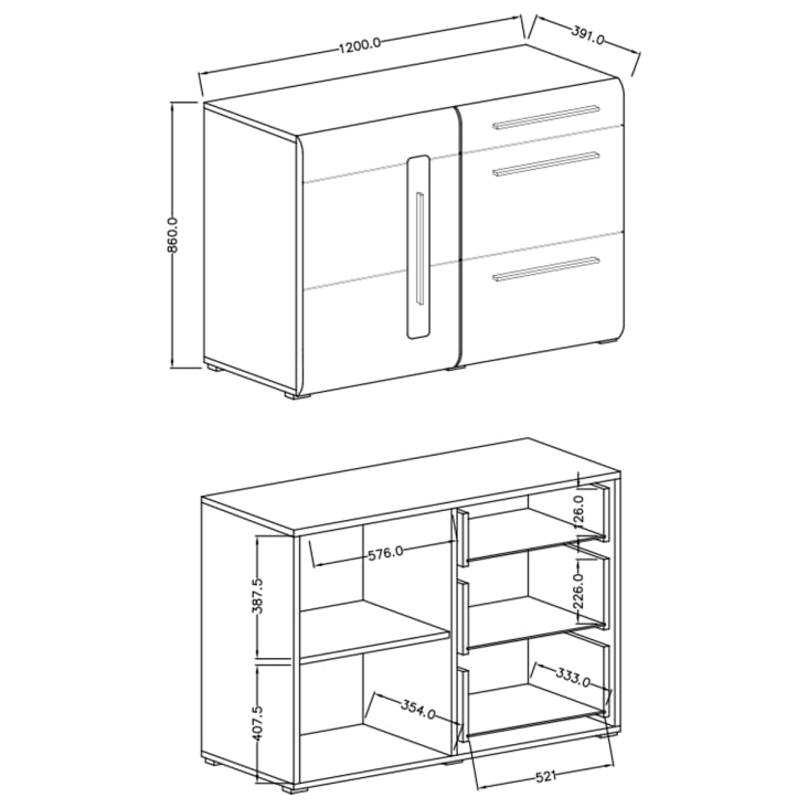Buffet mit 3 Schubladen und 1 Tür Holzoptik 120cm Louis Maisons du