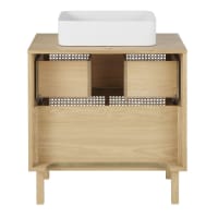 Mueble de baño doble de madera de mindi maciza y rejilla de 135 cm Hana ...