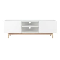 Mueble de tv pared 120 cm de ancho estilo escandinavo madera oscura Ivy ...