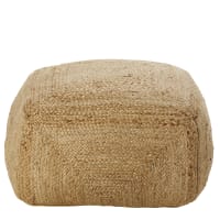 Pouf carré en coton et cuir marron FACTORY | Maisons du Monde