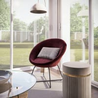 Puf con contenedor en piel ecológica roja CM Ø 46,5X44 | Maisons du Monde