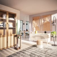 Sideboard mit 2 Türen aus massivem Mangoholz, gehärtetem Glas und ...