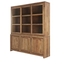 Sideboard mit 2 Türen aus massivem Mangoholz, gehärtetem Glas und ...