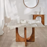 Table à manger 4 personnes ronde effet travertin - Beige Danli ...