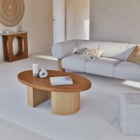 Tables gigognes rondes en bois d'acacia massif et marbre Babkha ...