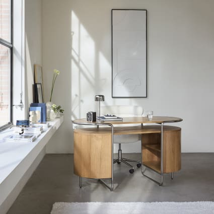 Bureau ovale en bois et acier chromé Gary | Maisons du Monde
