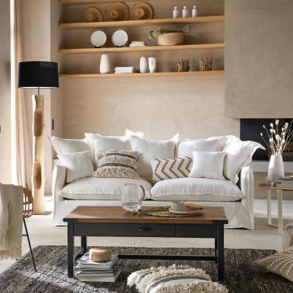 Canapé 3/4 places en lin lavé blanc Barcelone | Maisons du Monde