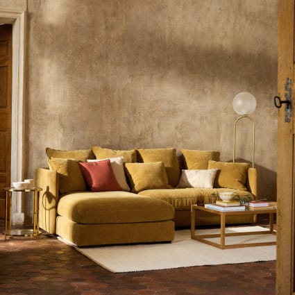 Canapé d'angle gauche 4/5 places en textile flammé ocre Anvers ...