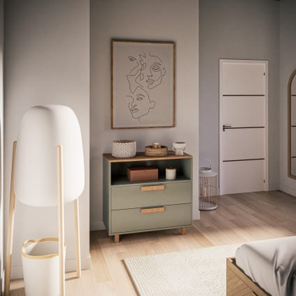 Comò 2 cassetti e 1 vano a giorno verde kaki 90 cm Oliver | Maisons du ...