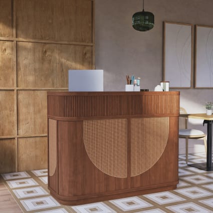 Comptoir professionnel 2 portes 2 niches en bois de manguier et rotin ...