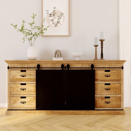 Credenza bassa con 6 cassetti e 2 porte scorrevoli in massello di mango ...