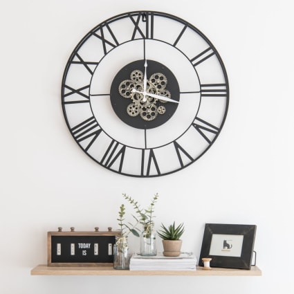 Horloge murale perpétuelle à rouages en acier noir, D70 cm ROBY ...