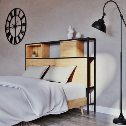 Kopfteil aus Mangoholz und schwarzem Metall für ein 160 cm Bett Wayampi ...
