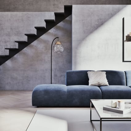 Lámpara de de pie de metal negro con pantalla de vidrio y madera Alt ...