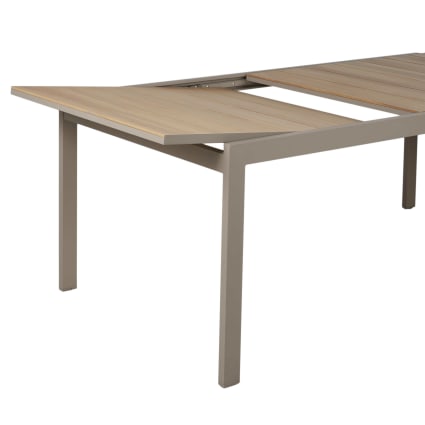 Mesa de exterior extensible de aluminio efecto madera y gris topo para ...