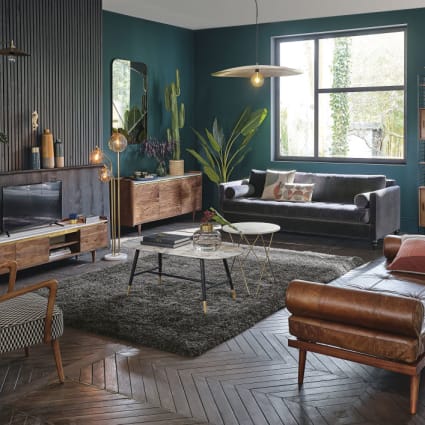 Mobile TV a 3 ante in legno massello di acacia e marmo bianco lung. 165 ...