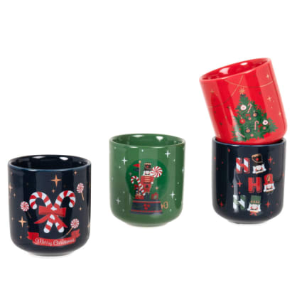 Set keramiek mokken (x4) met zwarte, groene, rode en gouden ...