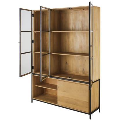 Sideboard mit 2 Türen aus massivem Mangoholz, gehärtetem Glas und ...