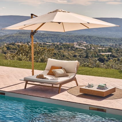 Sombrilla con brazo lateral 3x3m de aluminio efecto madera y tela color ...