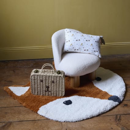 Tapis enfant renard tufté orange, écru et gris anthracite 90x100 ...