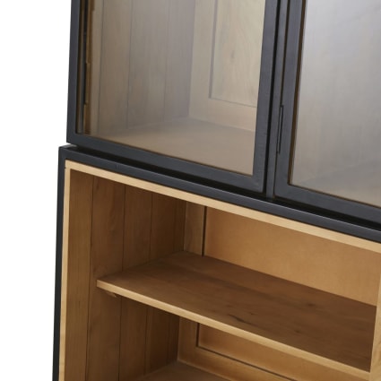 Vaisselier 2 portes en bois de manguier massif, verre trempé et métal ...