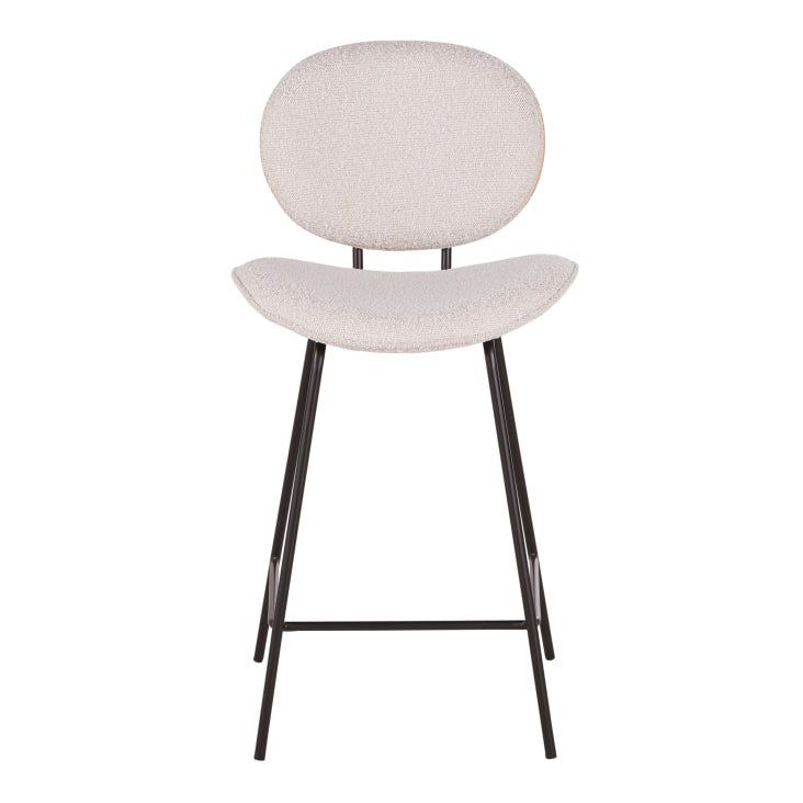 2er Set Barhocker mit Rückenlehne aus Bouclé-Stoff und Holz, weiß Luna | Maisons du Monde
