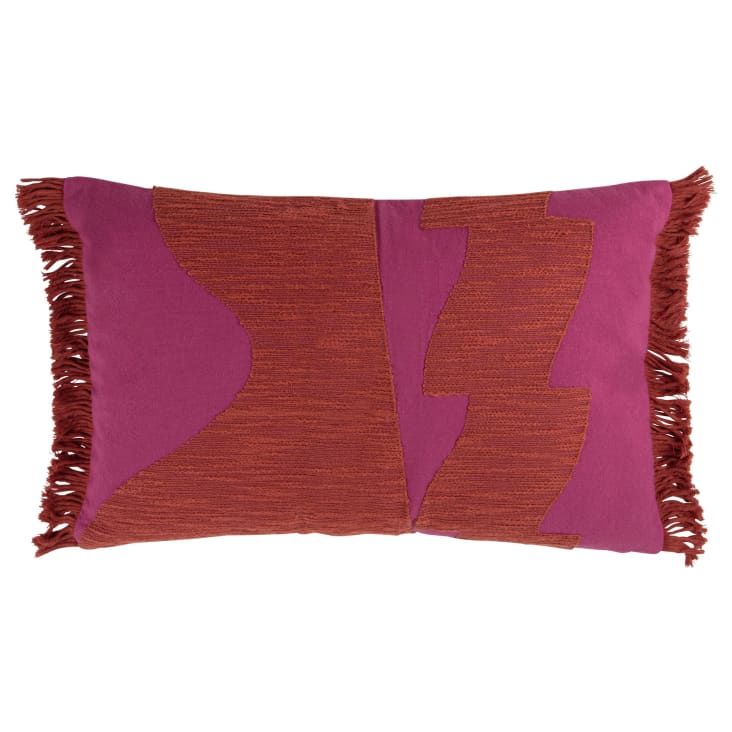 Almofada de algodão com padrão bordado e franjas bicolor 60x40 Hanahe ...