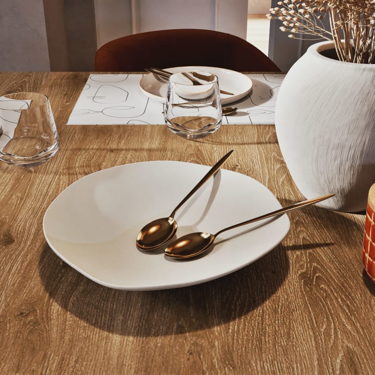 Assiette de présentation en céramique blanche et liseré marron Luciole ...