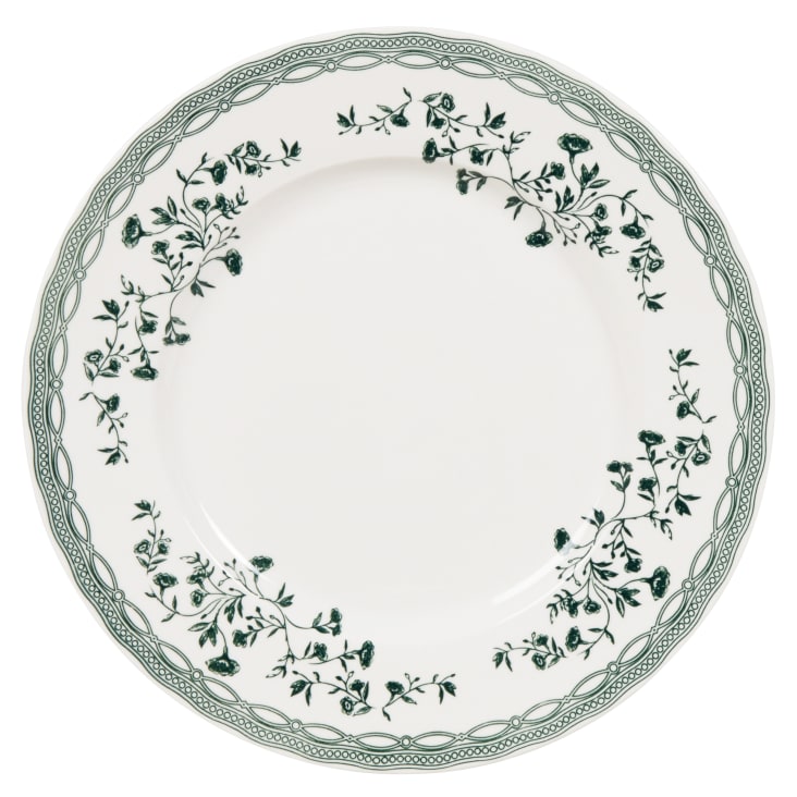 Assiette plate en céramique blanche motif floral vert Juliette ...