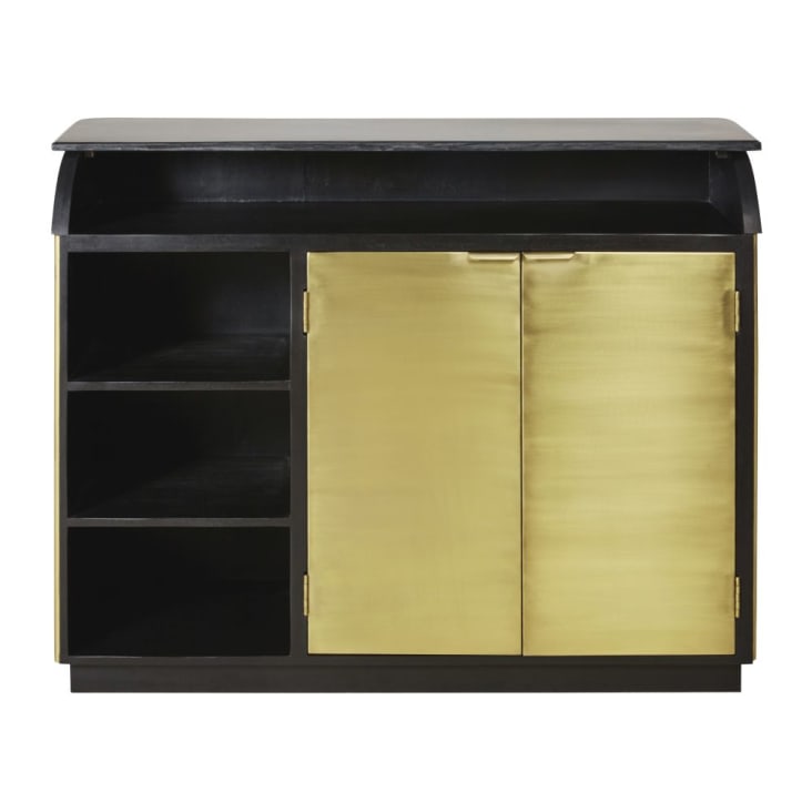 Balcão profissional em metl ondulado cor latão e pedra preta Louxor ...