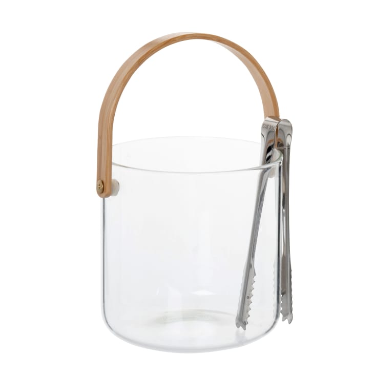 Balde de gelo em vidro e madeira com pinça em aço inoxidável | Maisons ...