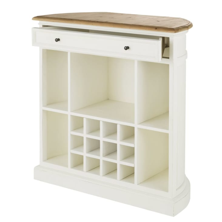 Bar met 2 lades, 3 vaste schappen en opbergruimte voor flessen in wit en beige Provence ...