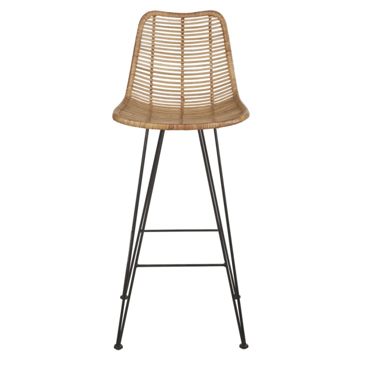 Barhocker aus Rattangeflecht und schwarzem Stahl H75 Pitaya | Maisons du Monde