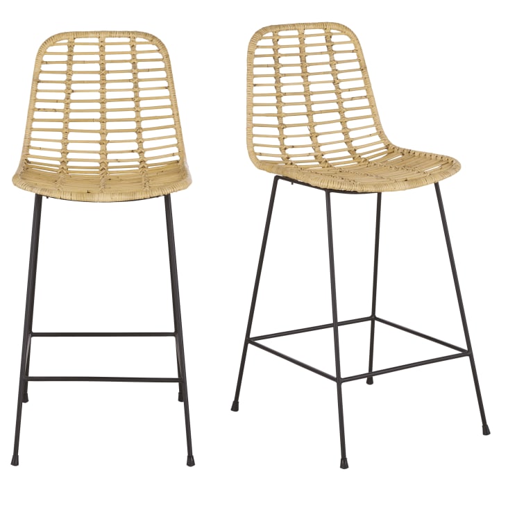 Barstoelen van rotan en zwart staal (x2) H66 Anoki | Maisons du Monde
