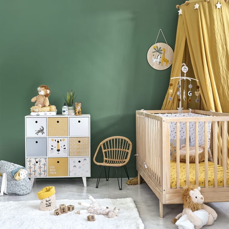 Baumwollkörbe, senfgelb mit Motiven (x2) | Maisons du Monde