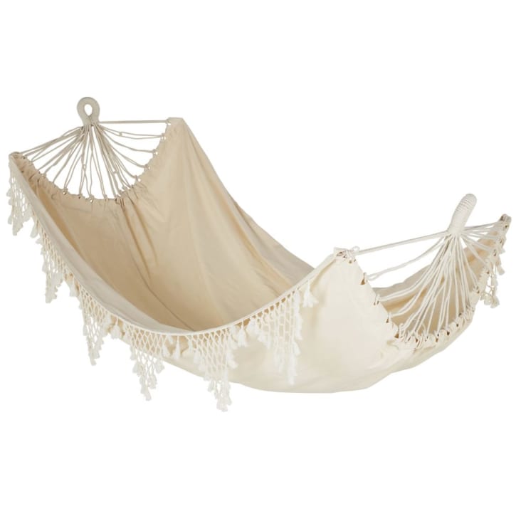 Beige dubbele hangmat van gerecycleerd katoen 160 x 230 cm MERCADORA ...