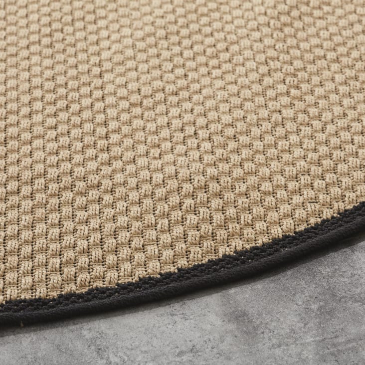 Beige en zwart rond geweven tapijt van polypropyleen D160 TATAO ...