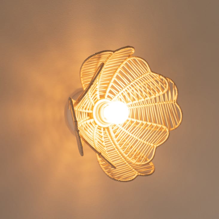 Beige metalen wandlamp floraal met rotan Leaf | Maisons du Monde
