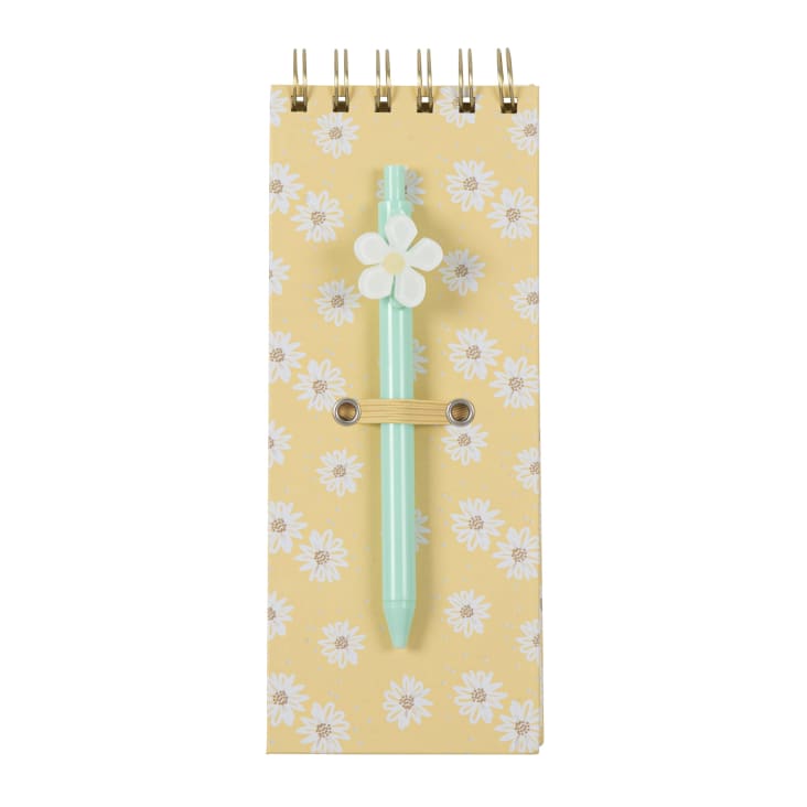 Bloc-notes jaune motifs fleurs bleues et blanches et stylo Daisy ...