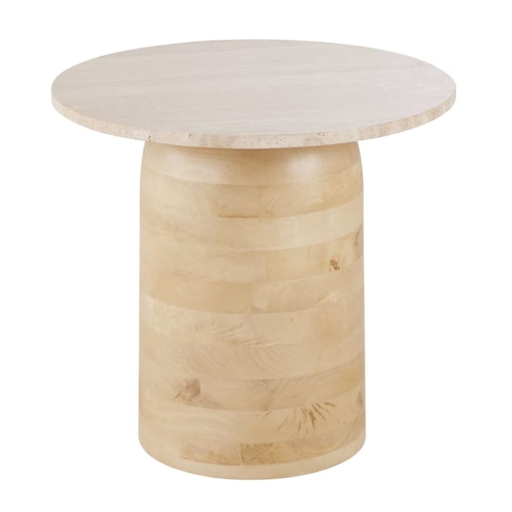 Bout de canapé en bois de manguier et pierre travertin | Maisons du Monde