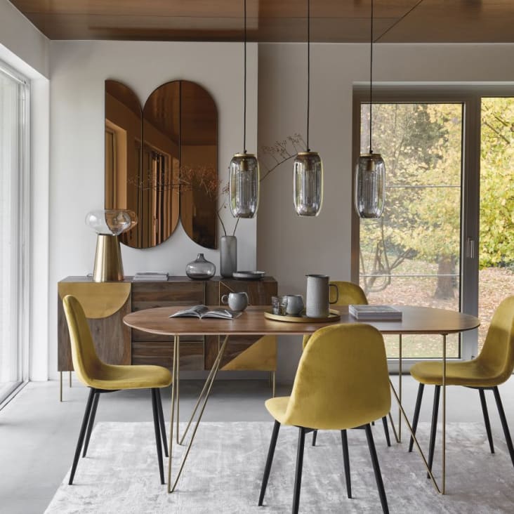 Buffetkast van goudkleurig metaal en massief sheeshamhout met 2 ...