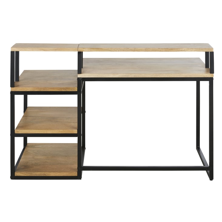 Bureau met 3 schappen van mangohout en zwart metaal Segment | Maisons ...