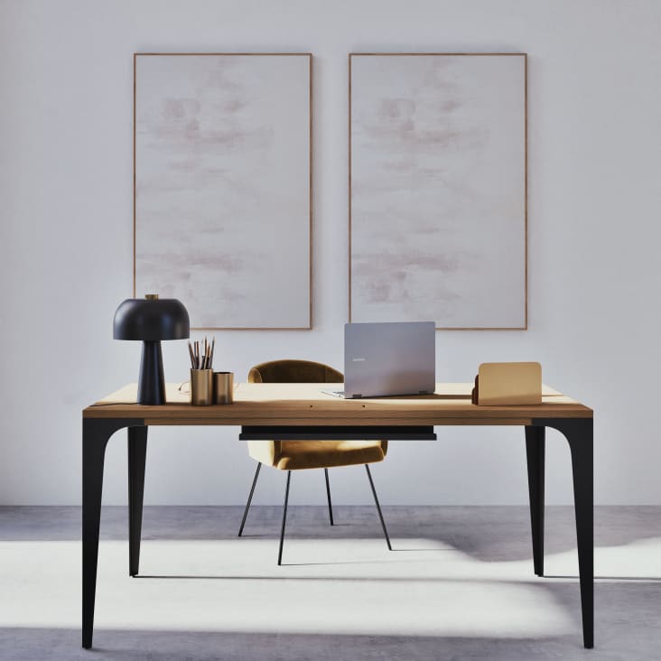 Bureau van mangohout en zwart metaal L160 voor professioneel gebruik ...