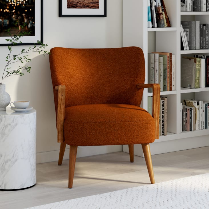Cadeirão em tecido bouclé cor de ferrugem Meyer | Maisons du Monde