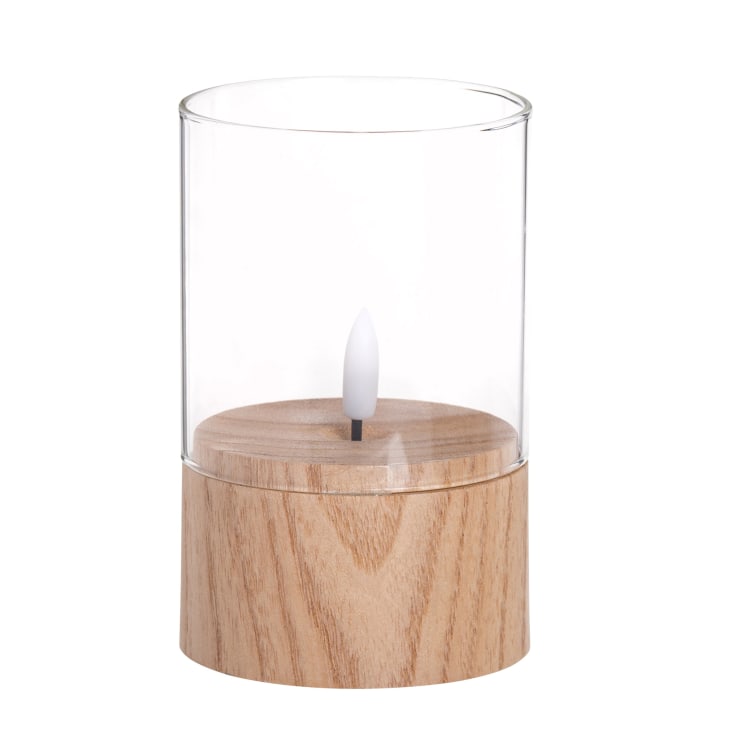 Candela LED in vetro trasparente e legno di paulownia Oban | Maisons du ...