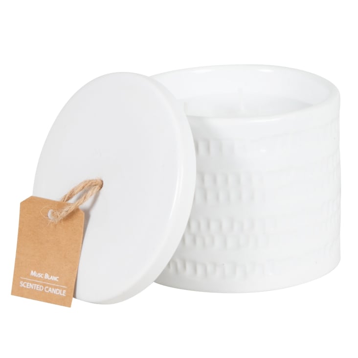 Candela profumata in ceramica grigia con coperchio 180g | Maisons du Monde