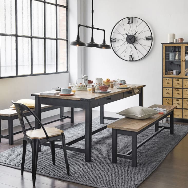 Seconde chance - Chaise industrielle en acier noir mat et bois de ...