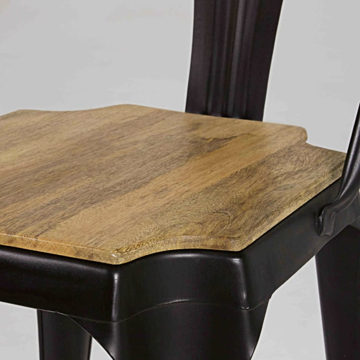 Seconde chance - Chaise industrielle en acier noir mat et bois de ...