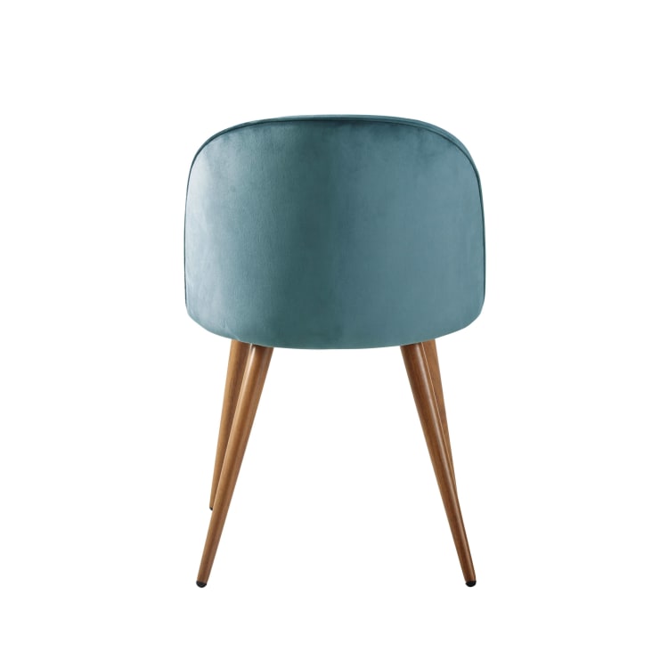 Chaise vintage en velours bleu paon et acier imitation chêne Mauricette ...